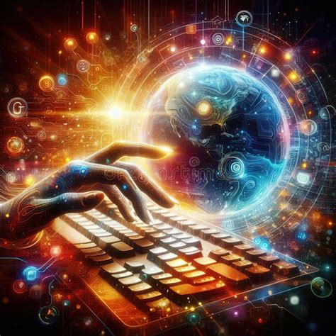 Hand Typing On Keyboard Creating Digital World With Earth Future Of