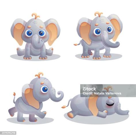 Adorable Elephant Characters Set Stock Illustration Download Image