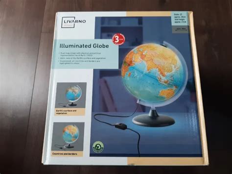 ILLUMINATED GLOBE DUAL Map Physical Map Political Map 30cm Livarno Home