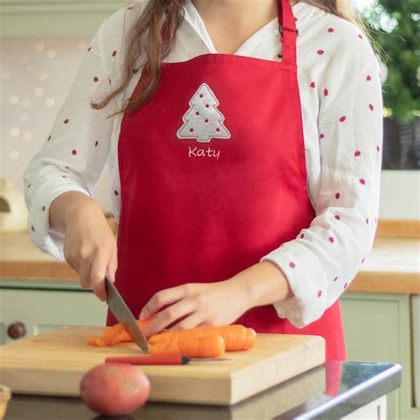 Personalised Adult Embroidered Christmas Tree Apron In Red By Jonnys