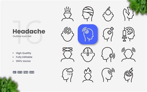Headache Outline Icon Set Templatemonster