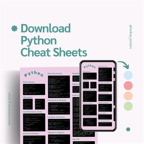 Pink Python Programming Cheat Sheet Poster Stylish Python Wall Art