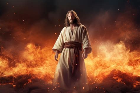 Premium Ai Image Jesus Standing In Front Of Fire And Smoke
