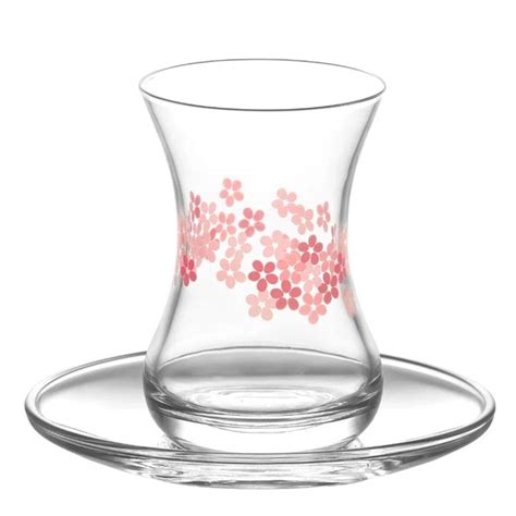 Pinky Turkish Teacup Set Decorated Glass Tea Set 425 Oz Hakan