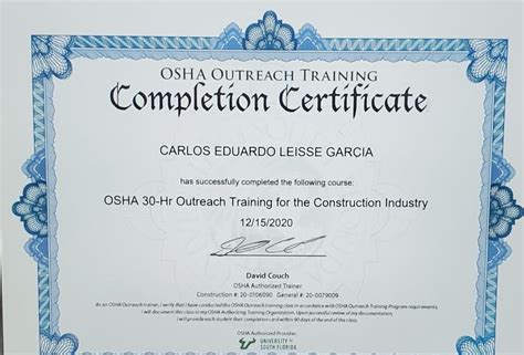 Carlos Leisse On Linkedin My Osha 30 Certification Passed