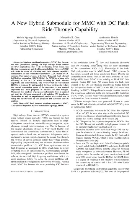 Pdf A New Hybrid Submodule For Mmc With Dc Fault Ride Through Capability