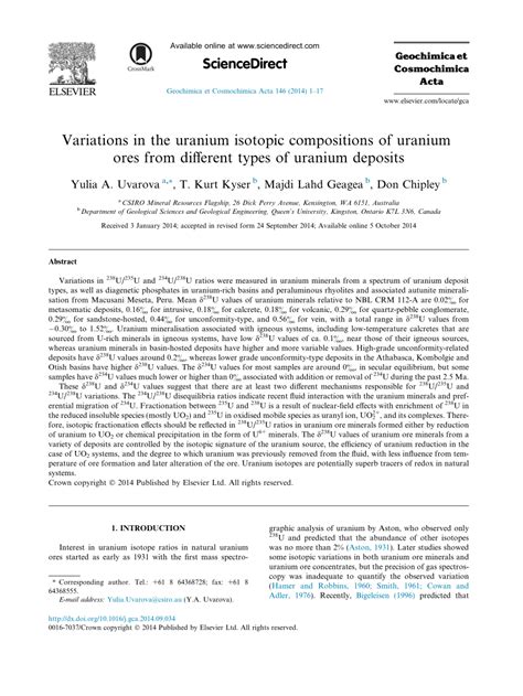 Pdf Variations In The Uranium Isotopic Compositions Of Uranium Ores From Different Types Of