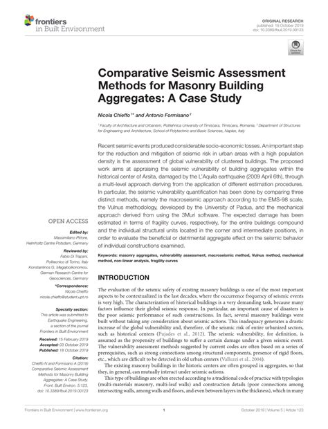 PDF Comparative Seismic Assessment Methods For Masonry Building Aggregates A Case Study