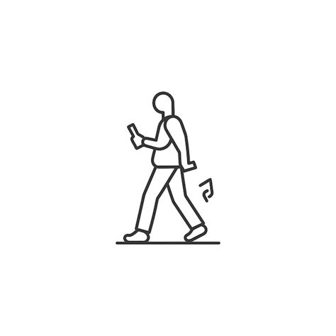 Man Walking While Playing On Smartphone In Minimalist Line Art Icon