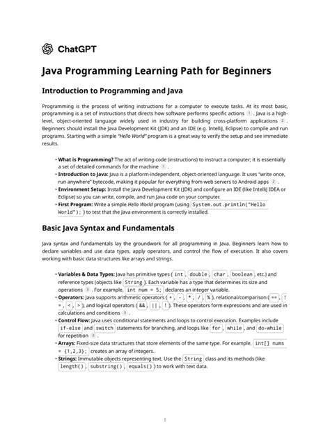 Java Programming Learning Path For Beginners Pdf Class Computer Programming Method