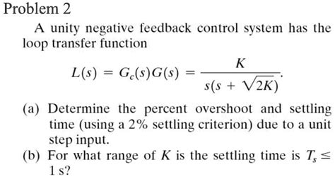 SOLVED Problem 2 A Unity Negative Feedback Control System Has The Loop