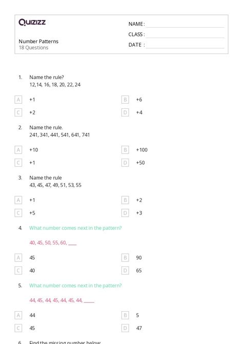 50 Number Patterns Worksheets For 3rd Class On Quizizz Free Printable