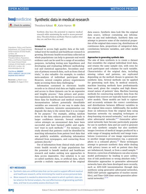 Pdf Synthetic Data In Medical Research