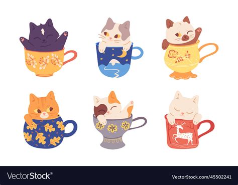 Kittens In Cup Naughty Cats Inside Clay Mug Vector Image