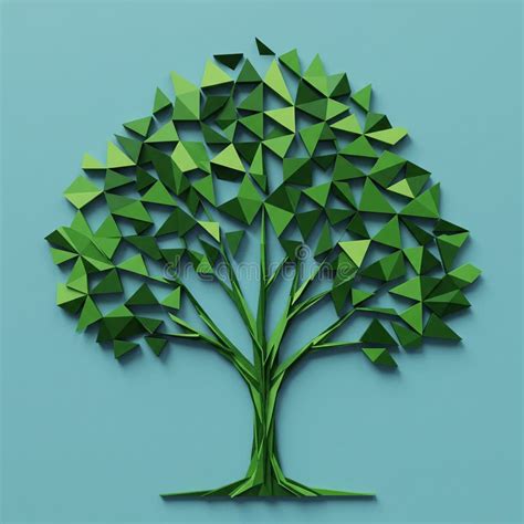 Geometric Tree Illustration With A Green Polygonal Design Composed Of Triangular Stock
