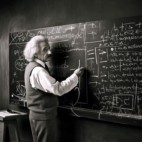Albert Einstein Is Writing On A Blackboard Premium Ai Generated Image