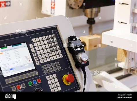 Control Panel With Pendant Handheld Controller Of Cnc Woodworking Machine Selective Focus Stock