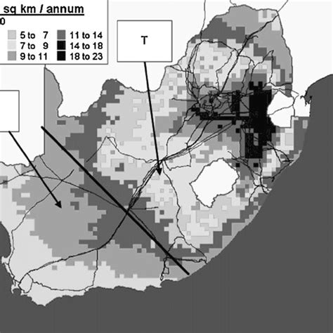 Ground Flash Density Map Of South Africa For 2006 2010 With Frontal F