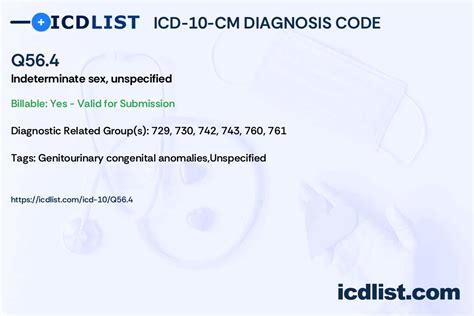 Icd 10 Cm Diagnosis Code Q564 Indeterminate Sex Unspecified