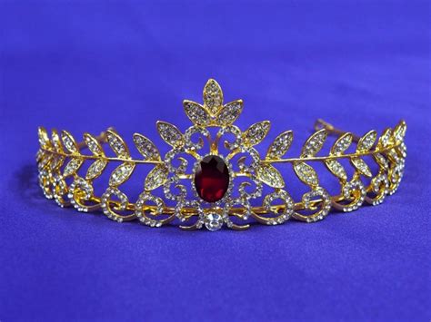 Gold Dark Ruby Red Floral Tiara Wedding Bridal Prom Etsy