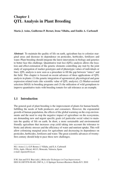 Pdf Qtl Analysis In Plant Breeding