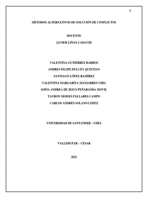 Metodos Alternativos De Solución De Conflictos Pdf Conflicto