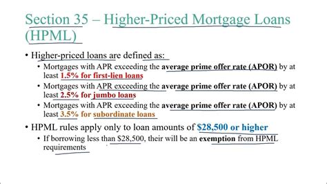Nmls Exam Section 35 Of Tila Higher Priced Mortgage Loans Hpml