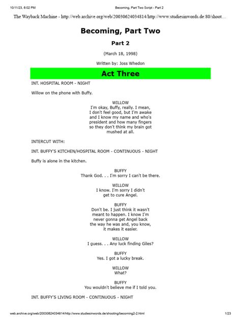 Buffy Becoming Part Two Script Part 2 Pdf