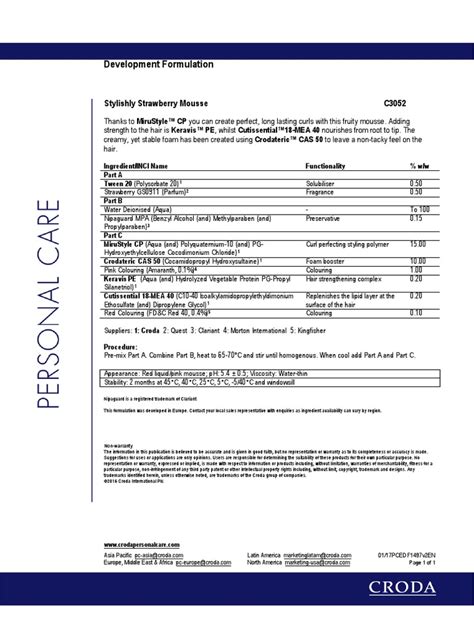 Cos1704 Croda Pdf Chemistry Physical Sciences