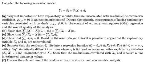 Solved Consider The Following Regression Model