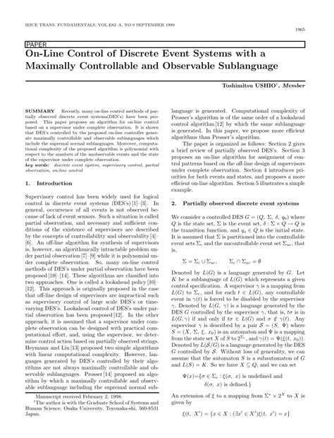 Pdf On Line Control Of Discrete Event Systems With A Maximally Controllable And Observable
