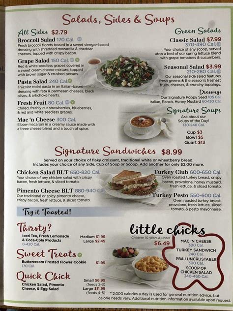 Menu At Chicken Salad Chick Restaurant Evansville