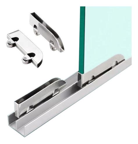 12 Pc Acero Inox Cristal 5mm Riel Puerta Corredera 60cm Plata