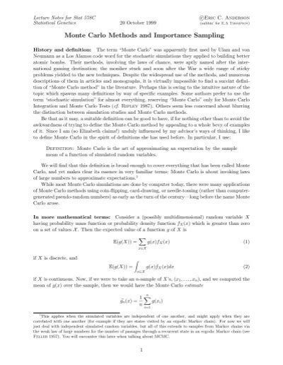 Monte Carlo Methods And Importance Sampling