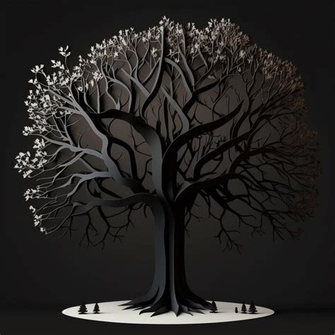 Un Papel En Blanco Y Negro Recortado De Un árbol Con El árbol En El