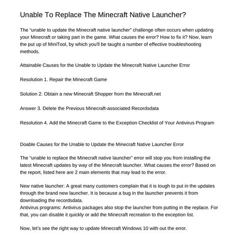Unable To Update The Minecraft Native Launcherngsbrpdfpdf Docdroid