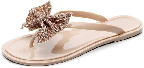 Wiftly Flip Flops Damen Mädchen Glitzer Sandalen Sommer Hausschuhe Mode Flache Bogen Strass