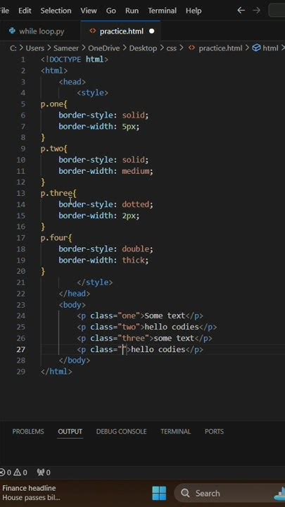 Set Border Type And Border Width Using Css Border Css Codebuddy
