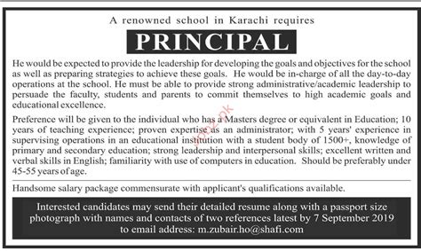 Principal Jobs In Karachi 2025 Job Advertisement Pakistan