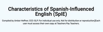 Characteristics Of Spanish Influenced English Reference Chart TPT