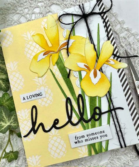 Handmade Iris Flower Card With Cursive Hello