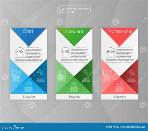 Three Tariffs Banners Web Pricing Table Vector Design For Web App Set Tariffs Plan For