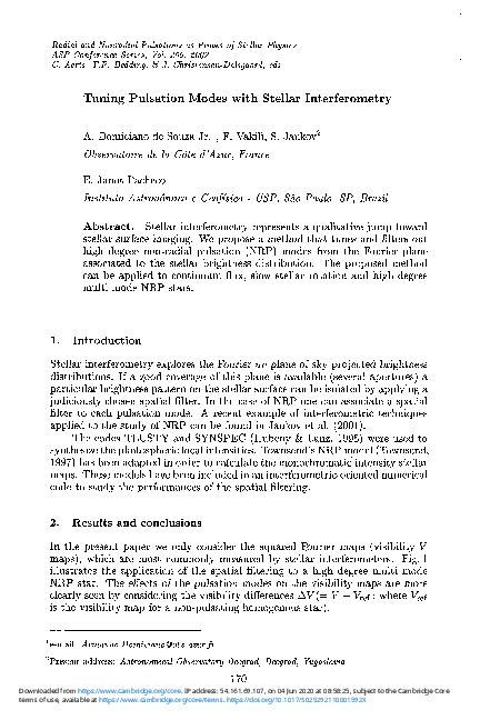 Pdf Tuning Pulsation Modes With Stellar Interferometry