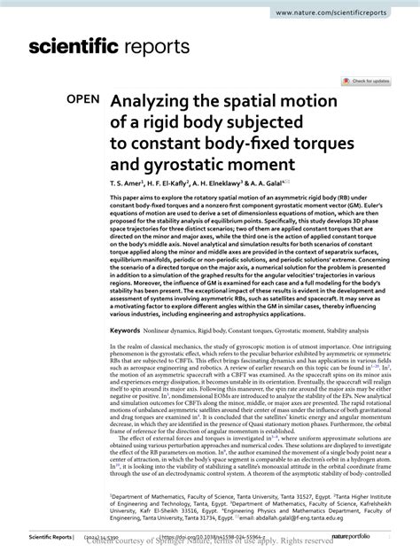 Pdf Analyzing The Spatial Motion Of A Rigid Body Subjected To Constant Body Fixed Torques And