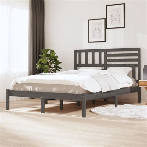 vidaXL Rama łóżka szara lite drewno sosnowe 140x190 cm vidaXL