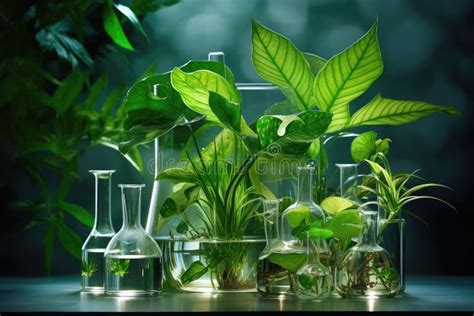 Many Green Plants In Test Tubes Generative Ai Stock Illustration