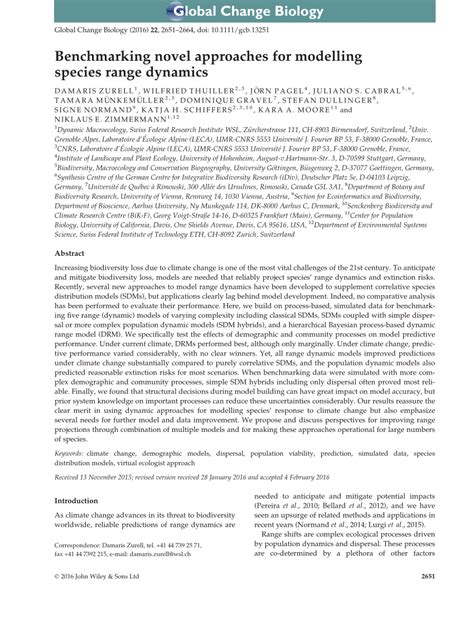 Pdf Benchmarking Novel Approaches For Modelling Species Range Dynamics