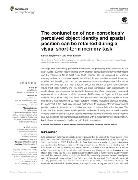 Pdf The Conjunction Of Non Consciously Perceived Object Identity And Spatial Position Can Be