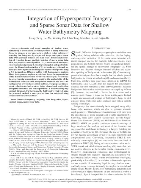 Pdf Integration Of Hyperspectral Imagery And Sparse Sonar Data For Shallow Water Bathymetry