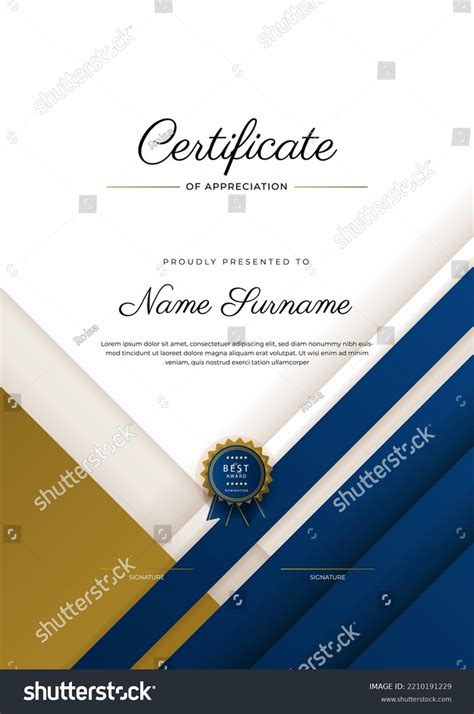 Certificate Appreciation Template Gold Blue Color Stock Vector Royalty Free 2210191229